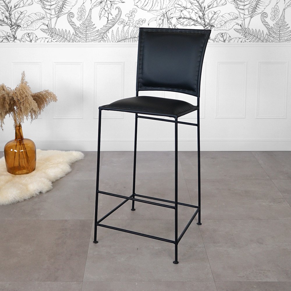 Chaise de bar en cuir métal noire - Urban